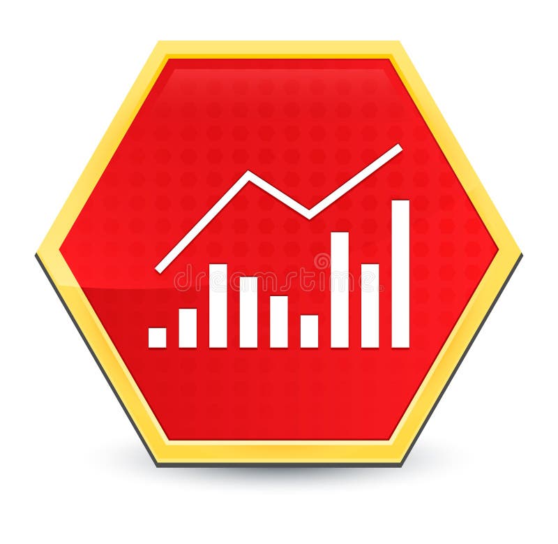 Statistics Icon Abstract Red Hexagon Button Bright Yellow Frame Elegant ...