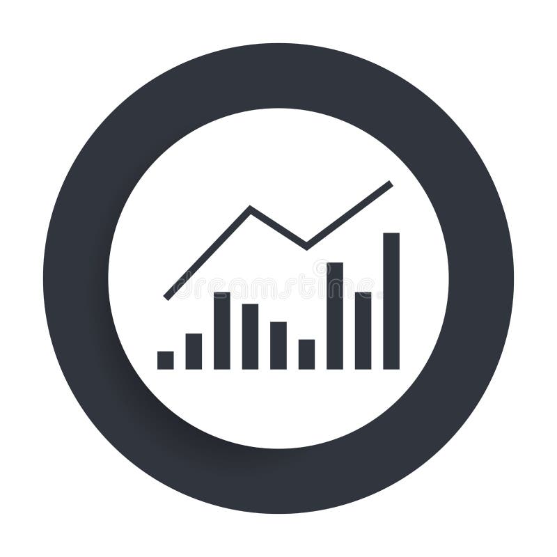 Statistics Icon Flat Vector Round Button Clean Black and White Design ...