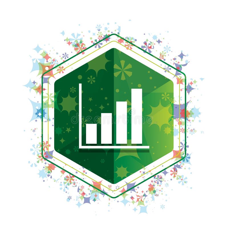Statistics Icon Floral Plants Pattern Green Hexagon Button Stock ...