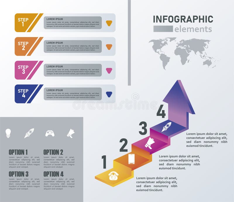 Statistics Infographics Steps with Numbers and Maps in Gray and Black ...