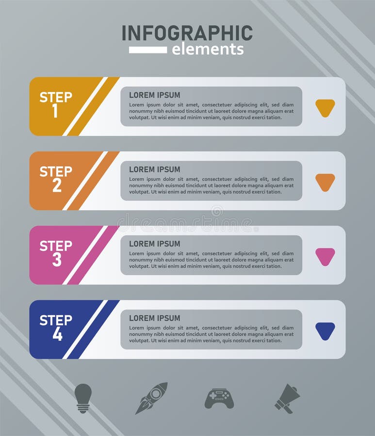 Statistics Infographics Steps with Arrows Down in Gray Background Stock ...