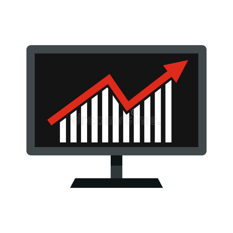 Statistics on Monitor Icon, Flat Style Stock Vector - Illustration of ...