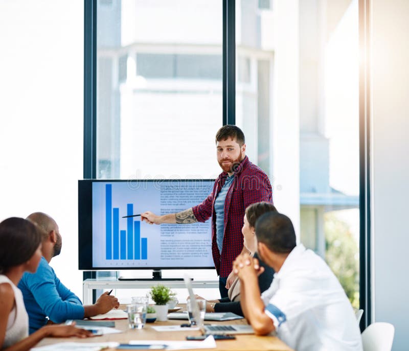Statistics, Presentation and Businessman in Conference Room for ...