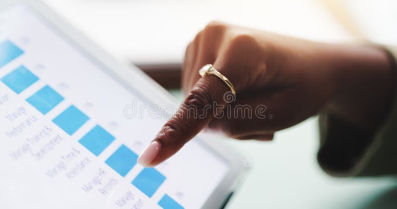 Statistics, Screen and Hands of Person on Tablet with Graph, Online ...