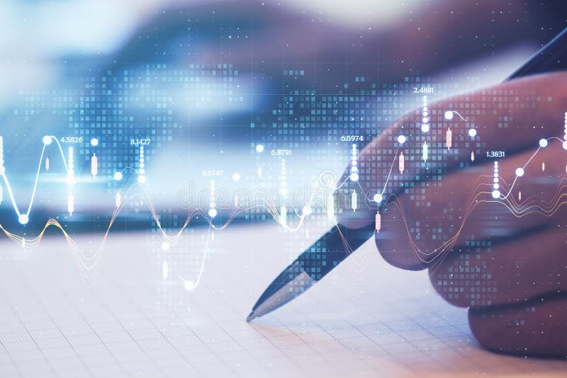 Stats Data Analyzing Concept with Man Hand Writing on Paper and Digital ...