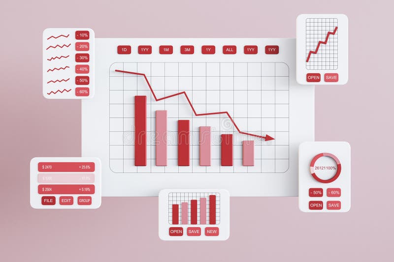 Stats Data and Digital Marketing Concept with Front View on White ...
