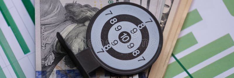 Stats Documents Banknotes and Round Target on Table Stock Image - Image ...