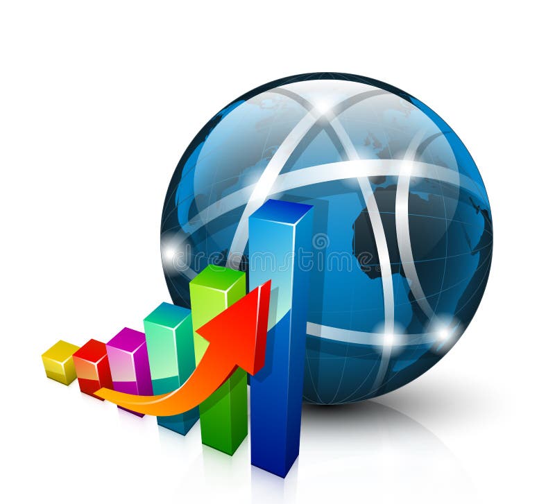 Stats Icon. 3D Graph Growing Up and Abstract Globe Stock Vector ...