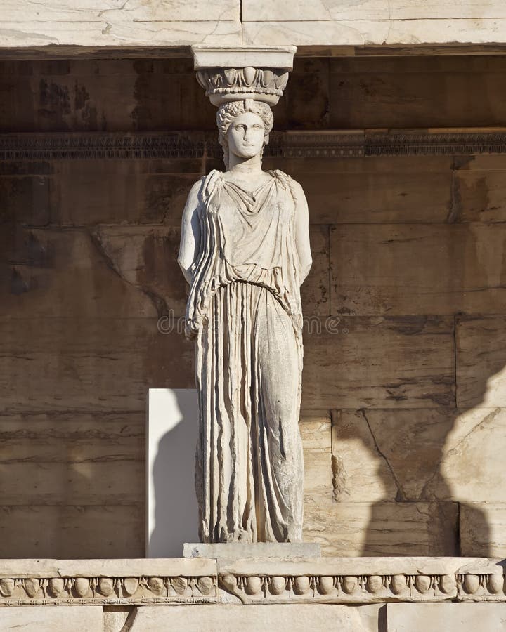 Statua Antica Della Cariatide, Tempio Di Erechteion, Atene Fotografia ...