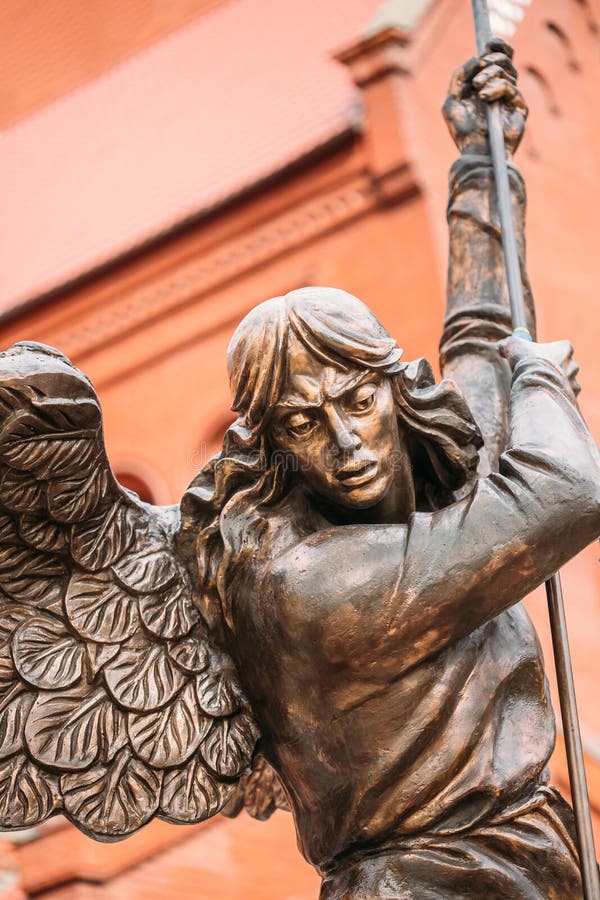 Statua Dell'arcangelo Michael with Outstretched Wings before C Rossa ...