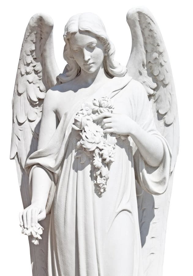 Statua Di Un Angelo Con I Fiori Isolati Fotografia Stock - Immagine di ...