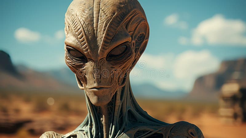 A Statue of an Alien in the Desert. Generative AI. Stock Illustration ...