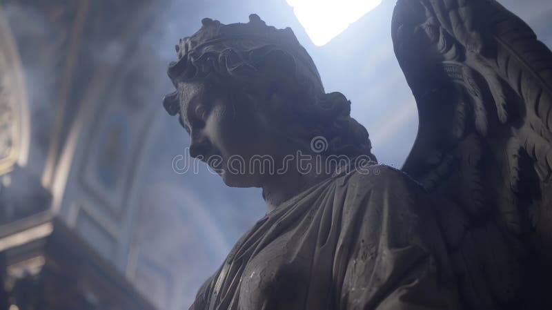 A Statue of an Angel with a Clock in the Background, Suitable for Use ...