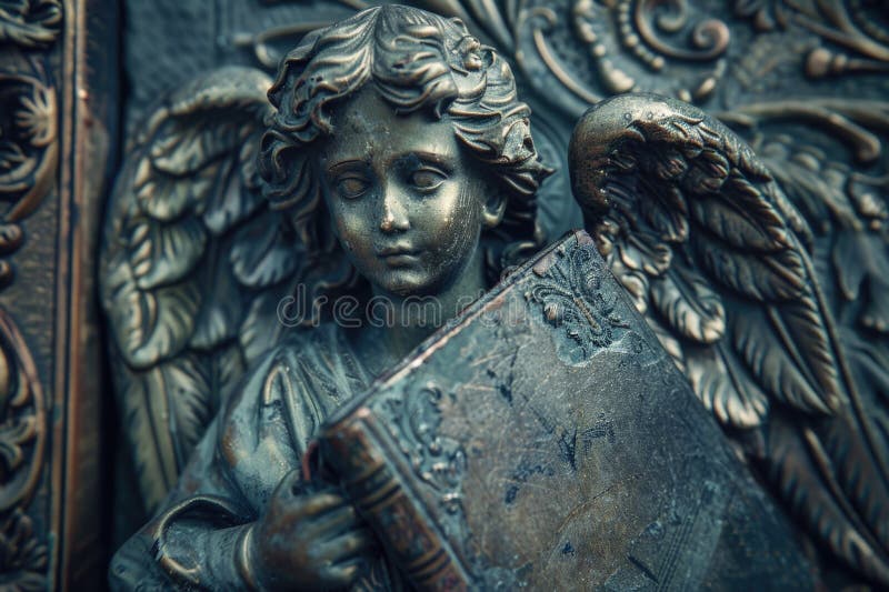 A Statue of an Angel Holding a Book Stock Image - Image of angel ...