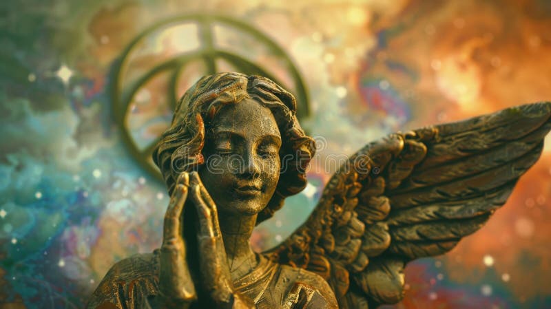 A Statue of an Angel with a Peace Sign in the Background. Suitable for ...