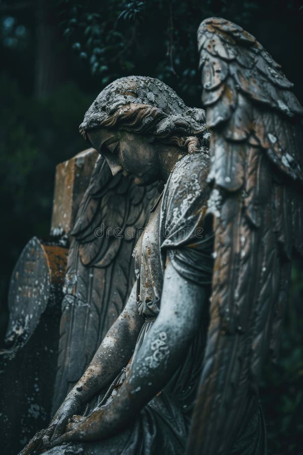 A Statue of an Angel Sitting on a Grave, with a Serene Expression Stock ...