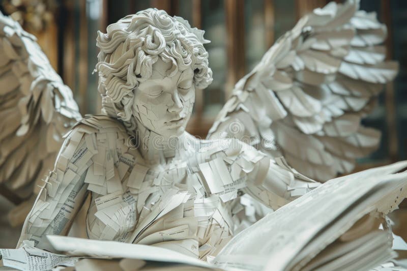 A Statue of an Angel Sitting and Reading a Book Stock Image - Image of ...