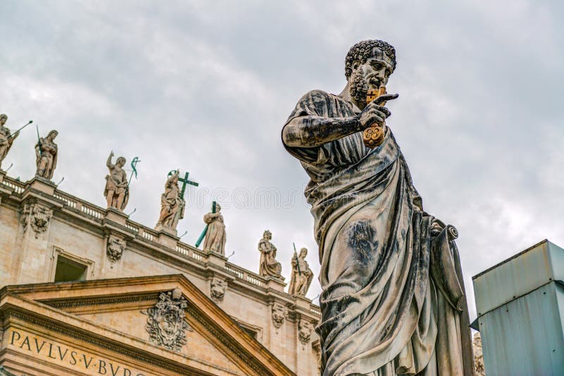 Statue of Apostle Peter in Front of the Basilica of St. Peter, V Stock ...