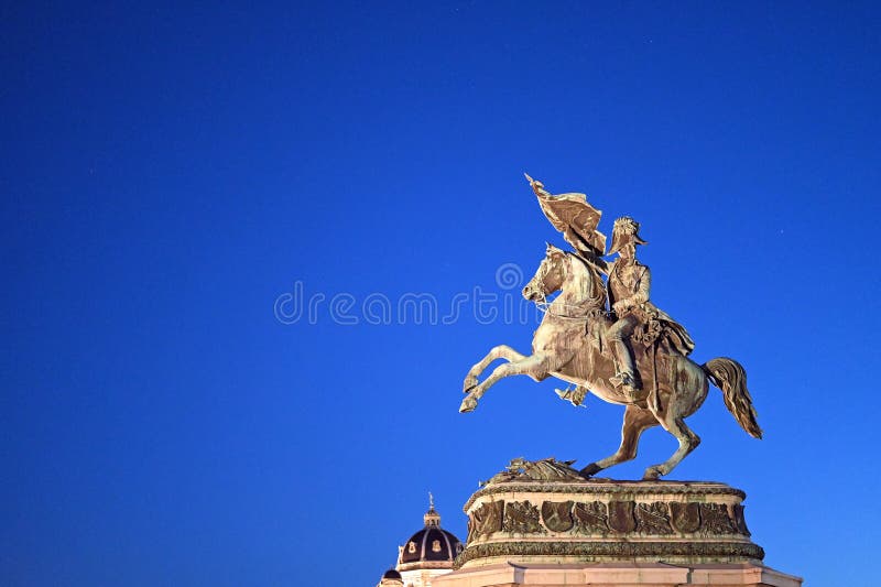 Statue of Archduke Charles on Heldenplatz Square by Night in Vienna ...