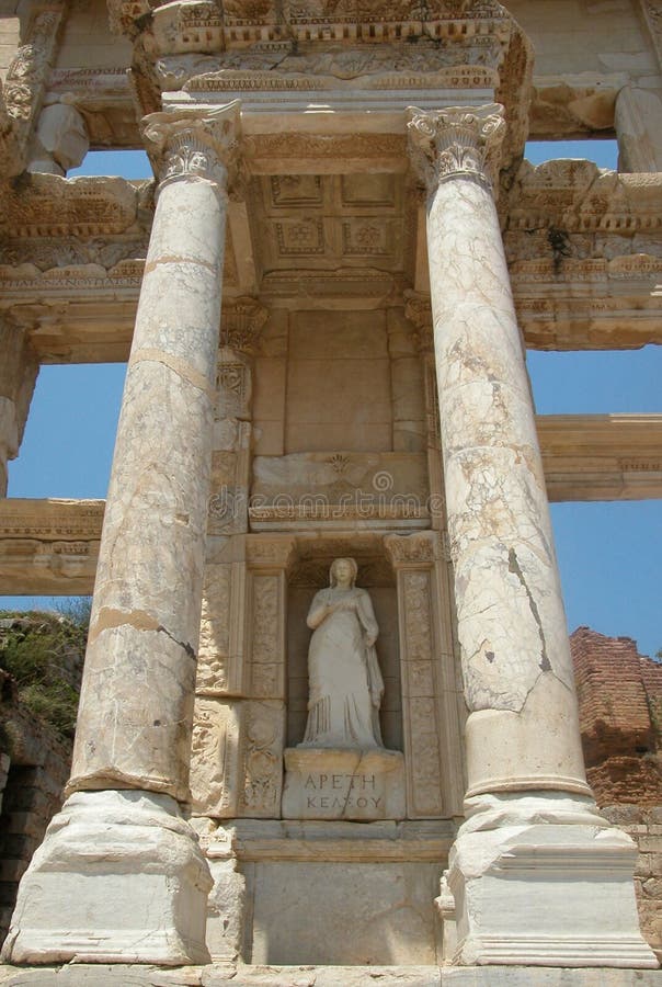 Statue of Arete at Celcus Library in Ephesus, Turkey Stock Image ...