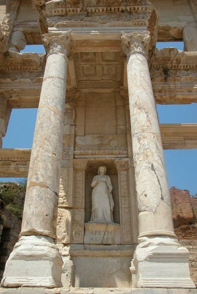 Statue of Arete at Celcus Library in Ephesus, Turkey Stock Image ...