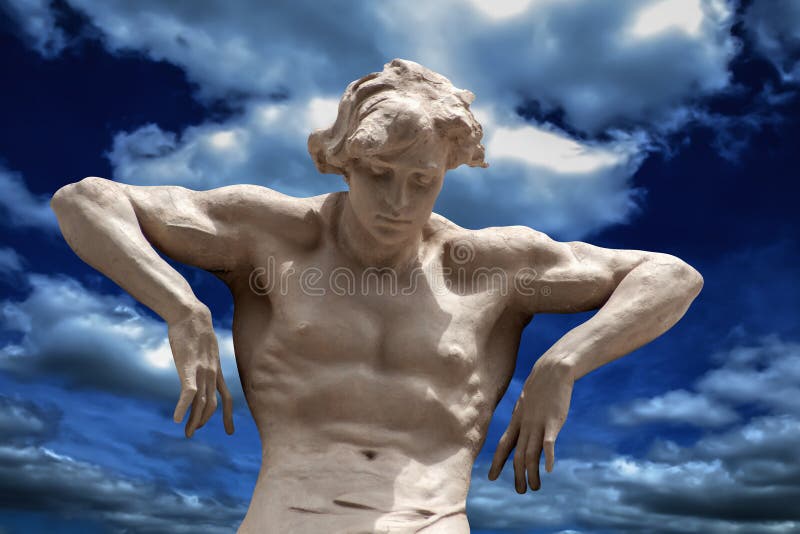 Statue of Atlas with Blue Sky with Few Clouds on His Shoulders Stock ...