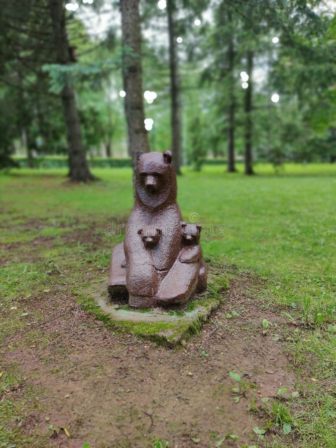 The Statue of a Bear and Cubs Decorates the City Park. Stock Photo ...