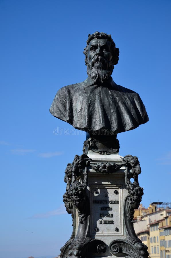 Statue of Benvenuto Cellini, Old Bridge, Florence Stock Photo - Image ...