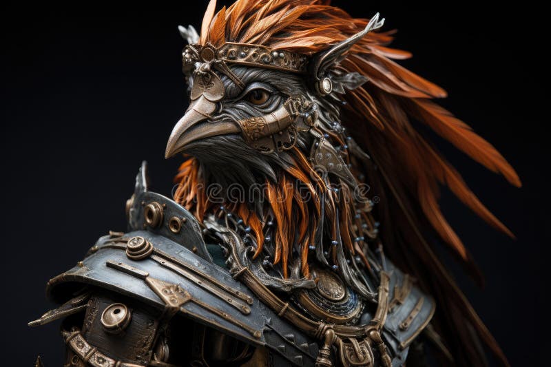 A Statue of a Bird with a Helmet and Armor Stock Illustration ...