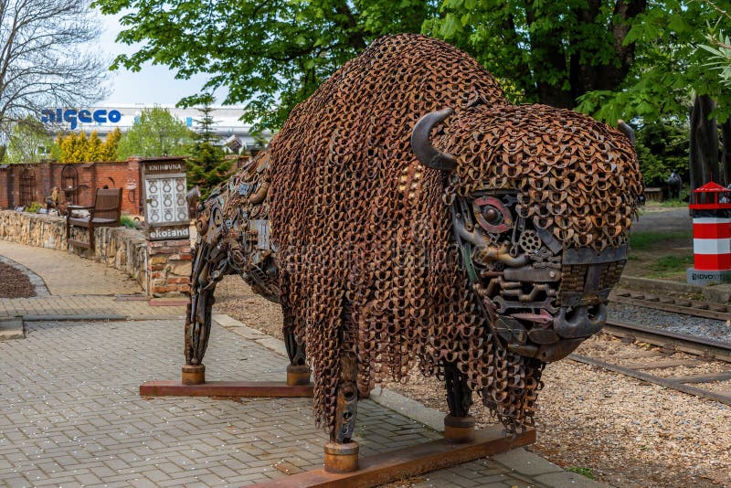 Statue of a Bison Made of Metal Waste Editorial Stock Image - Image of ...