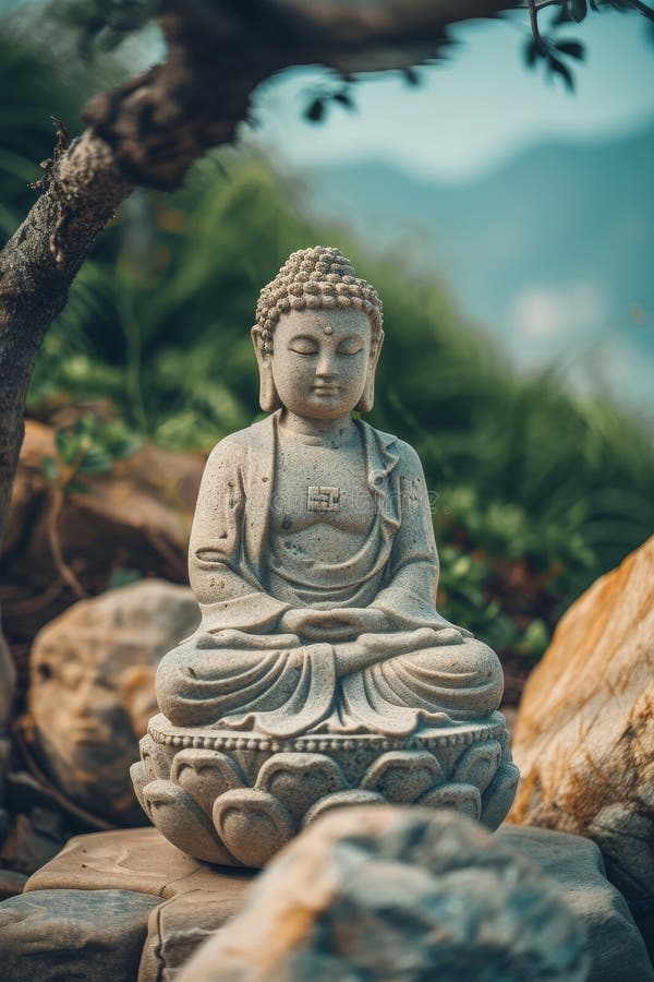 A Statue of Buddha in a Meditative Pose, Placed Amidst Nature with a ...