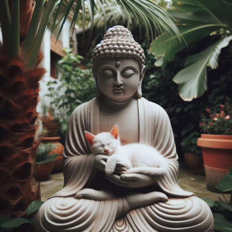 A Cat Sleeping in Buddha Hands Stock Illustration - Illustration of ...