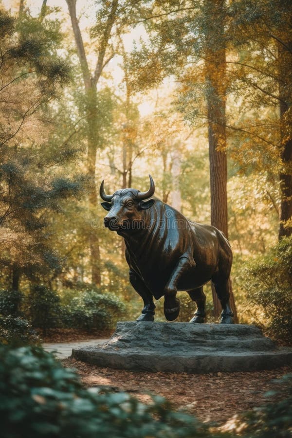 A Statue of a Bull in a Wooded Area. Generative AI Image. Stock ...
