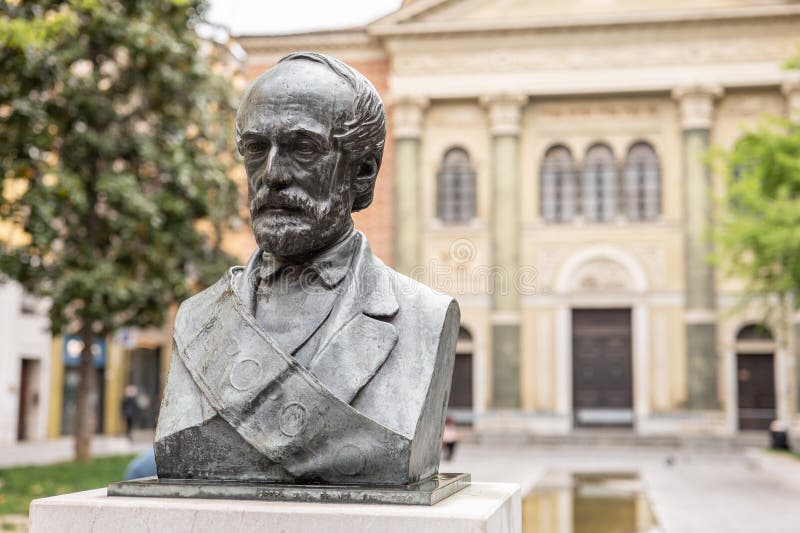 Statue and Bust of Giuseppe Mazzini in Front of Synagogue of Modena ...