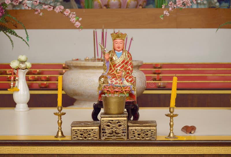 Statue of Chinese Monk and Set of Alter Table Stock Image - Image of ...