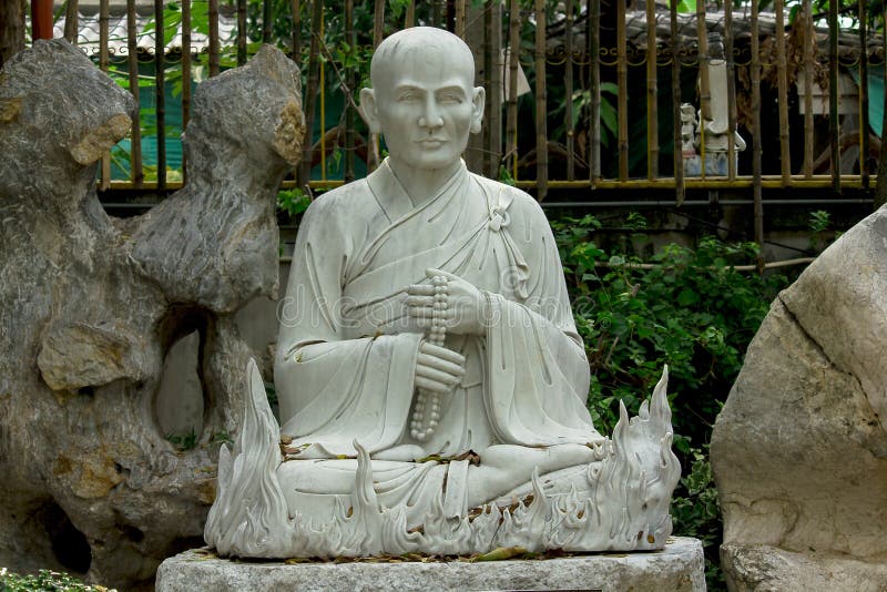 Statue of Chinese Priest Carved from White Marble. Stock Image - Image ...