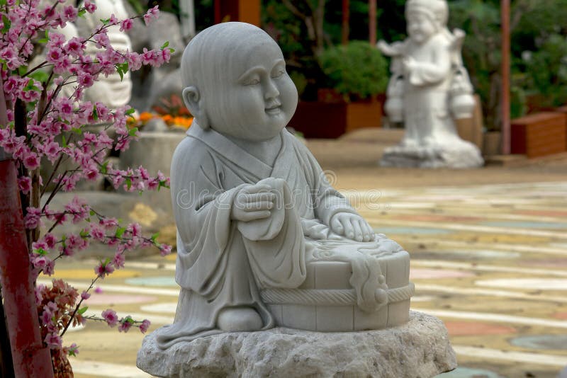 Statue of Chinese Priest Carved from White Marble. Stock Photo - Image ...