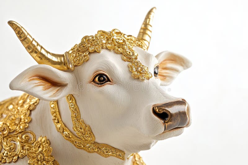 A Statue of a Cow with Gold Decorations on Its Head Stock Image - Image ...