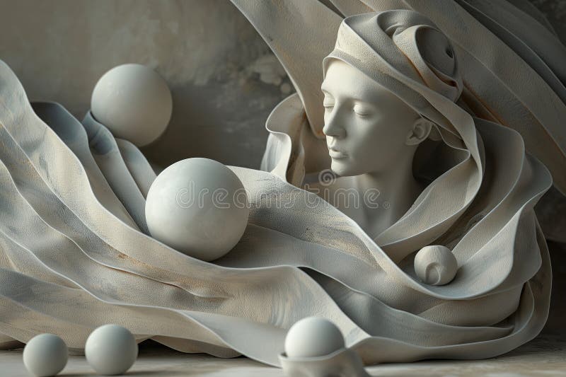 Statue in Drapery with Spheres Stock Image - Image of monochromatic ...
