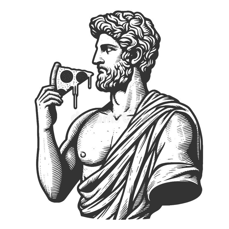 Statue Eating a Slice of Pizza Engraving Raster Stock Illustration ... Statue Eating a Slice of Pizza Engraving Raster Stock Illustration ...