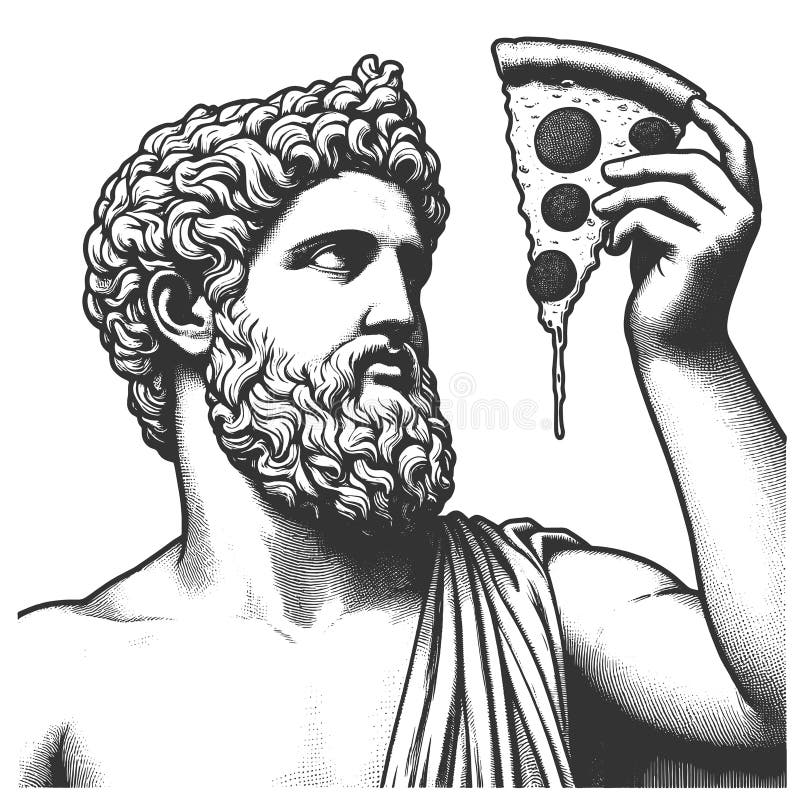Statue Eating a Slice of Pizza Engraving Raster Stock Photo - Image of ... Statue Eating a Slice of Pizza Engraving Raster Stock Photo - Image of ...