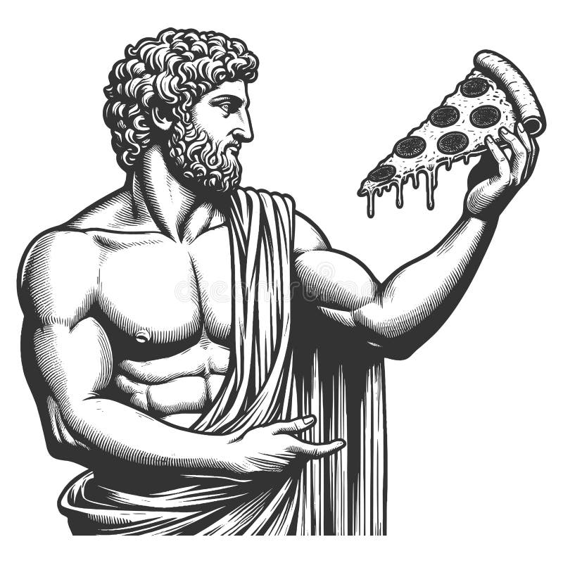 Statue Eating a Slice of Pizza Engraving Vector Stock Vector ... Statue Eating a Slice of Pizza Engraving Vector Stock Vector ...