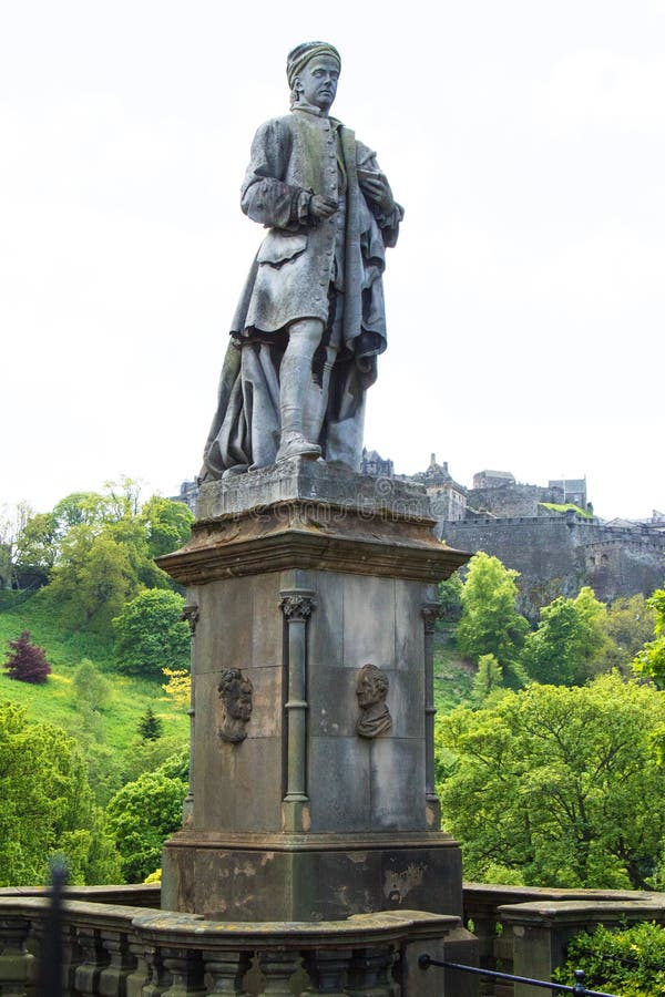 Statue in Edinburgh, Scotland with Castle in Background Stock Photo ...