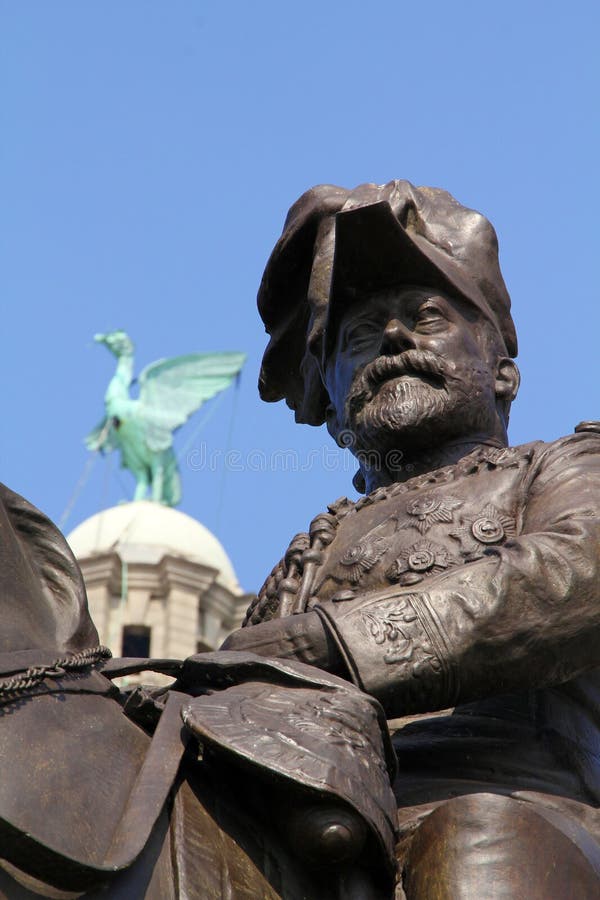 Statue of Edward VII in Front of the Liverbird Stock Photo - Image of ...