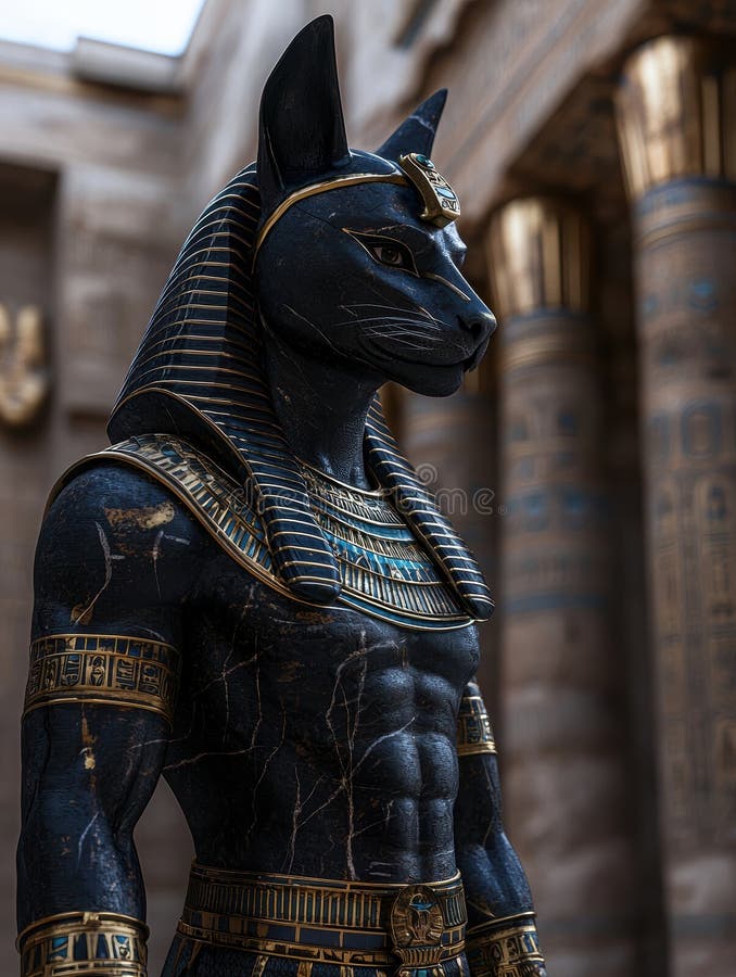 Statue of an Egyptian God with the Head of a Jackal. Stock Illustration ...