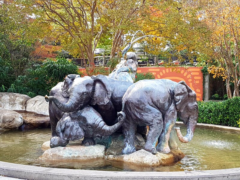 Statue of Elephants in Dallas Zoo Editorial Photography - Image of ...