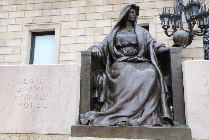 Statue at the Entrance of Boston Public Library Editorial Image - Image ...