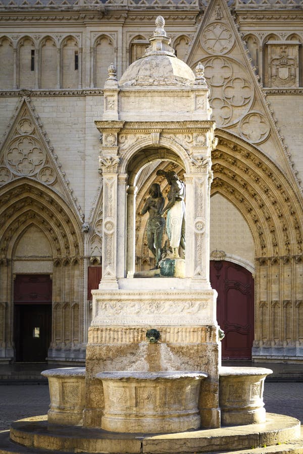 Statue at the Entry of Saint Jean Cathedral, Lyon, France Stock Photo ...