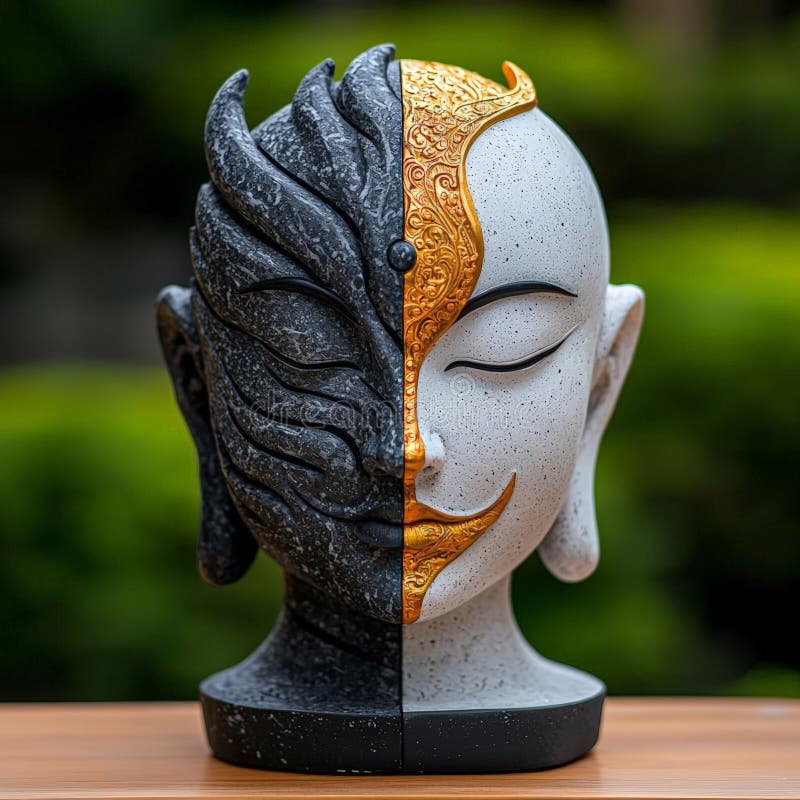 A Statue Featuring a Half Buddha, Half Demon Face, Symbolizing the ...