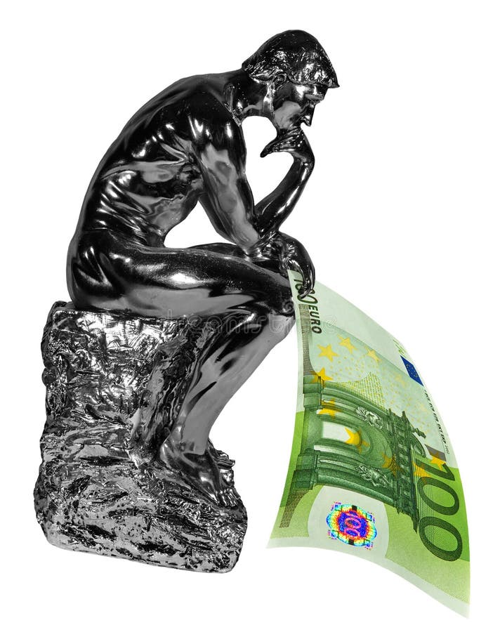 Figure of Thinking Man Holding Falling Euro. Isolated. Stock Image ...